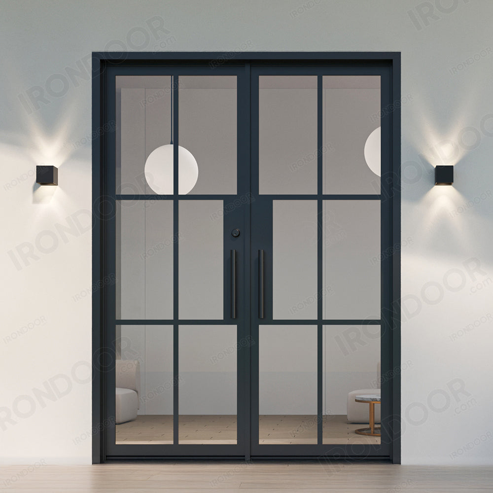 Liteair 43 Black - French Exterior Steel Double Front Doors – IronDoor.com